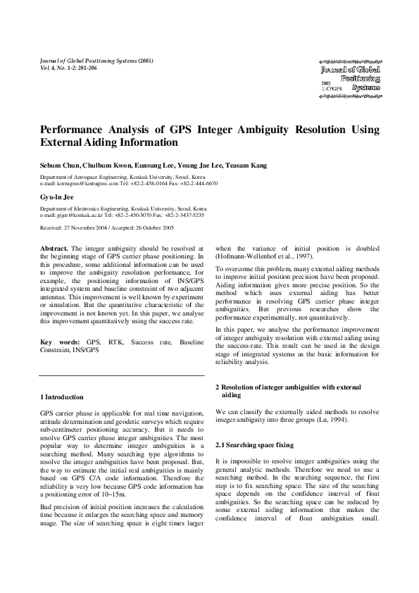(PDF) Performance Analysis of GPS Integer Ambiguity Resolution Using ...