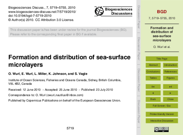 (PDF) Formation and distribution of sea-surface microlayers