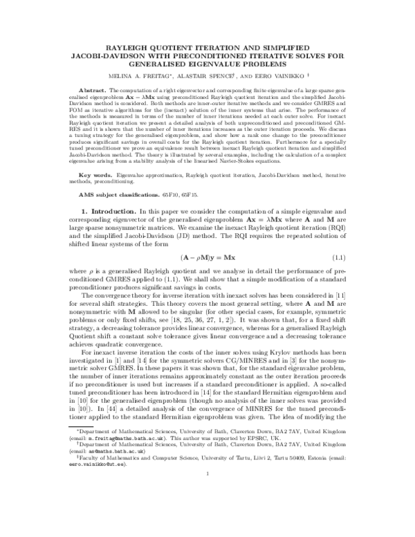 (PDF) Rayleigh quotient iteration and simplified Jacobi–Davidson method with preconditioned ...