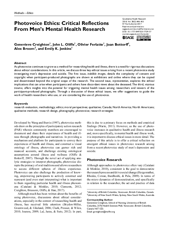 (PDF) Photovoice Ethics: Critical Reflections From Men's Mental Health Research