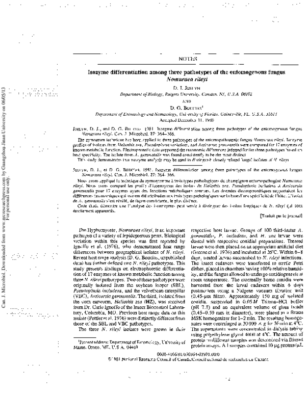 (PDF) Isozyme differentiation among three pathotypes of the entomogenous fungus Nomuraea rileyi