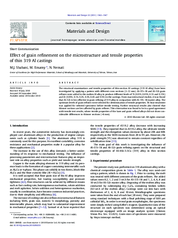 (PDF) Effect of grain refinement on the microstructure and tensile ...