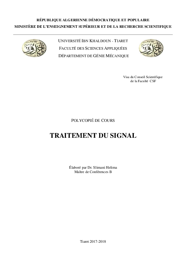(PDF) Cours Traitement du Signal