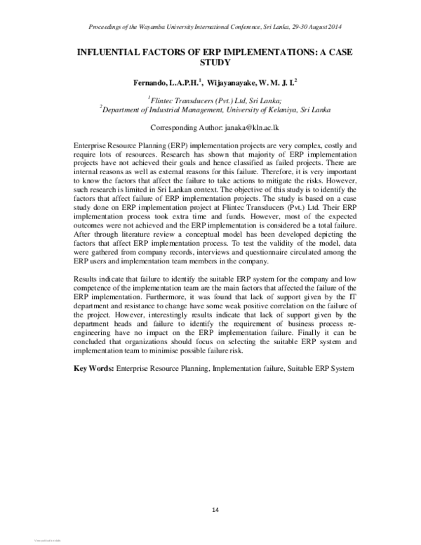 (PDF) Influential Factors of ERP Implementations: A Case Study