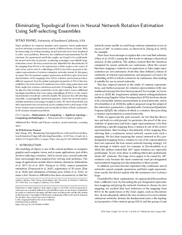 (PDF) Eliminating topological errors in neural network rotation estimation using self-selecting ...