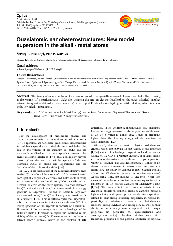 (PDF) Quasiatomic Nanoheterostructures: New Model Superatom in the ...