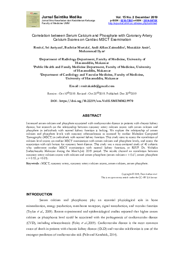 (PDF) Correlation between Serum Calcium and Phosphate with Coronary ...
