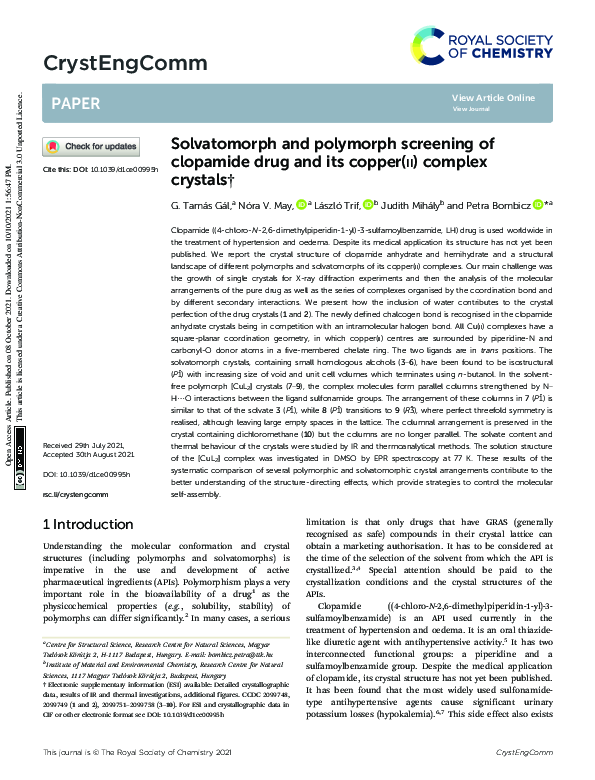 (PDF) Solvatomorph and polymorph screening of clopamide drug and its copper(ii) complex crystals