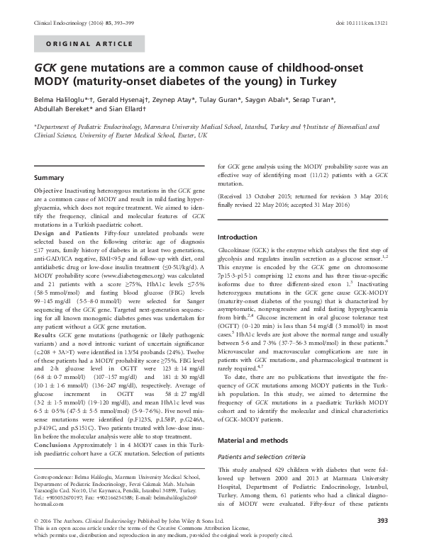 (PDF) GCKGene Mutations are a Common Cause of Childhood-Onset MODY ...
