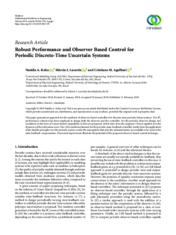 (PDF) Robust Performance and Observer Based Control for Periodic Discrete-Time Uncertain Systems