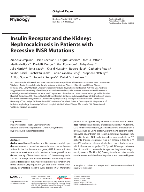 (PDF) Insulin Receptor and the Kidney: Nephrocalcinosis in Patients ...