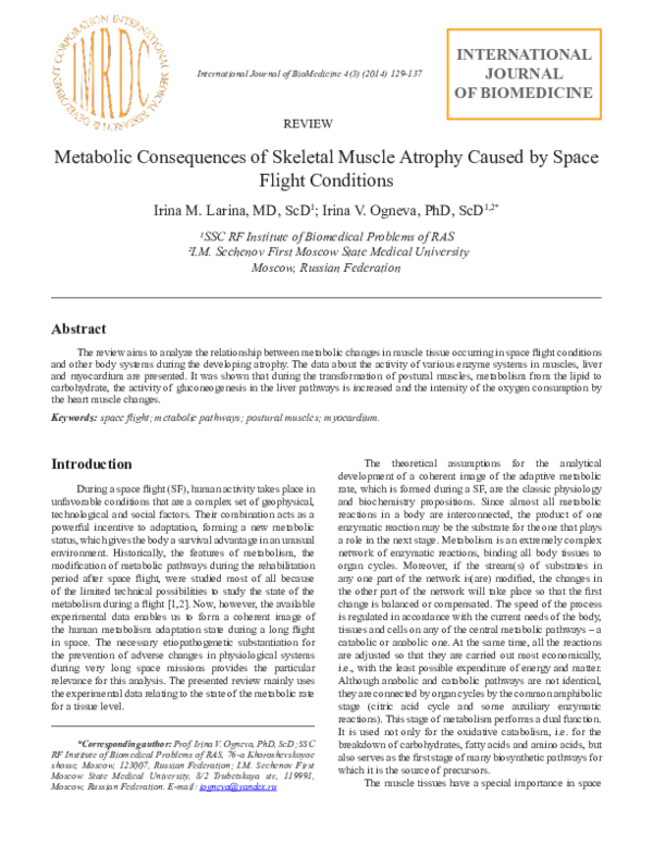 (PDF) Metabolic Consequences of Skeletal Muscle Atrophy Caused by Space ...