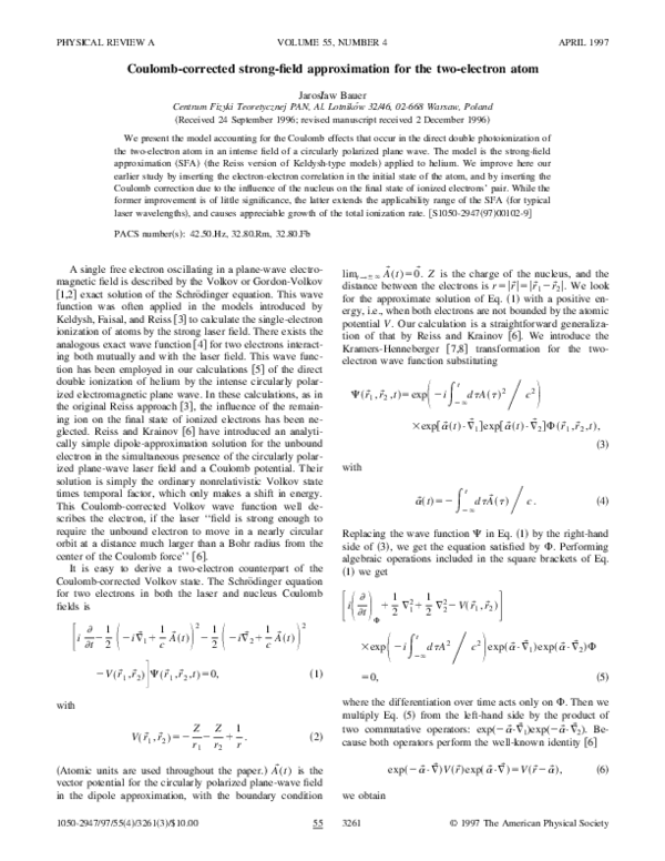 (PDF) Coulomb-corrected strong-field approximation for the two-electron ...