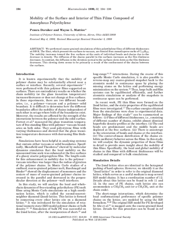 (PDF) Mobility of the Surface and Interior of Thin Films Composed of ...