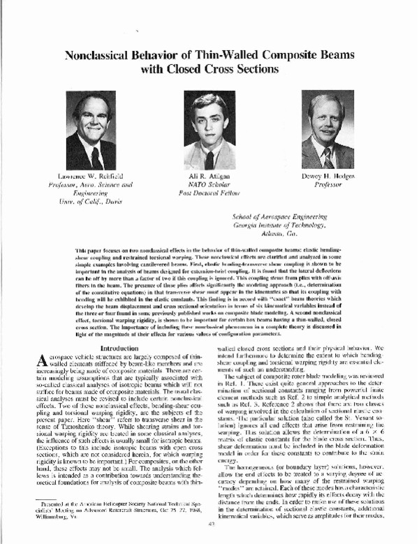 (PDF) Nonclassical Behavior of Thin-Walled Composite Beams with Closed Cross Sections