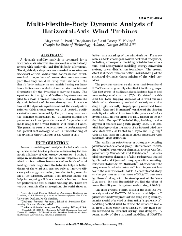 (PDF) Multi-flexible-body Dynamic Analysis of Horizontal Axis Wind Turbines
