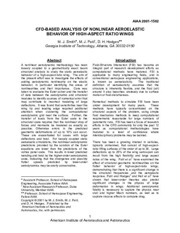 (PDF) CFD-based analysis of nonlinear aeroelastic behavior of high-aspect ratio wings