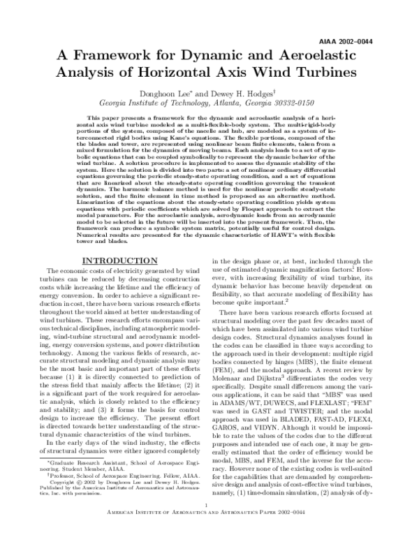 Pdf A Framework For Dynamic And Aeroelastic Analysis Of Horizontal