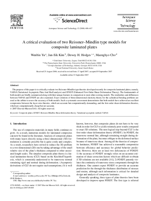 (PDF) A critical evaluation of two Reissner–Mindlin type models for ...