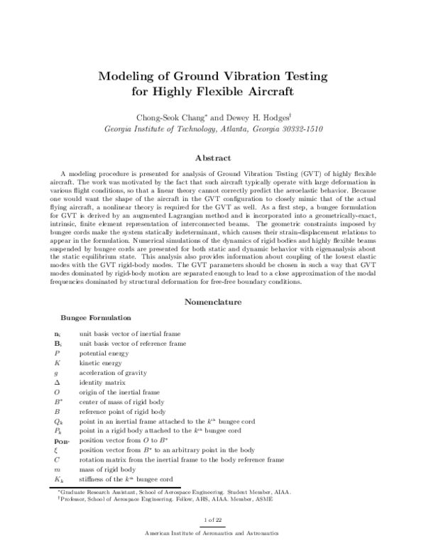 Pdf Modeling Of Ground Vibration Testing For Highly Flexible Aircraft