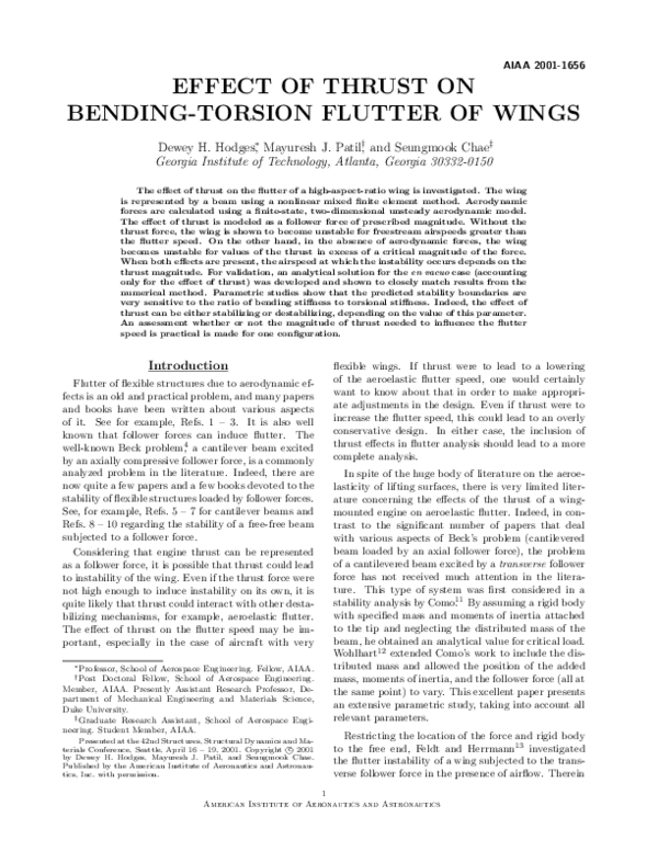 (PDF) Effect of Thrust on Bending-Torsion Flutter of Wings