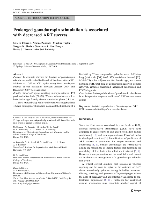 (PDF) Prolonged gonadotropin stimulation is associated with decreased ...