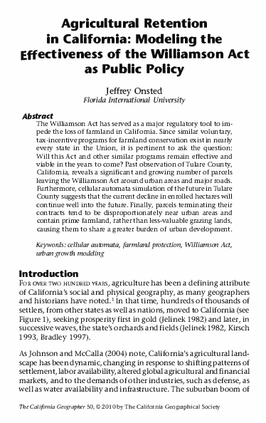 (PDF) Agricultural Retention in California: Modeling the Effectiveness ...