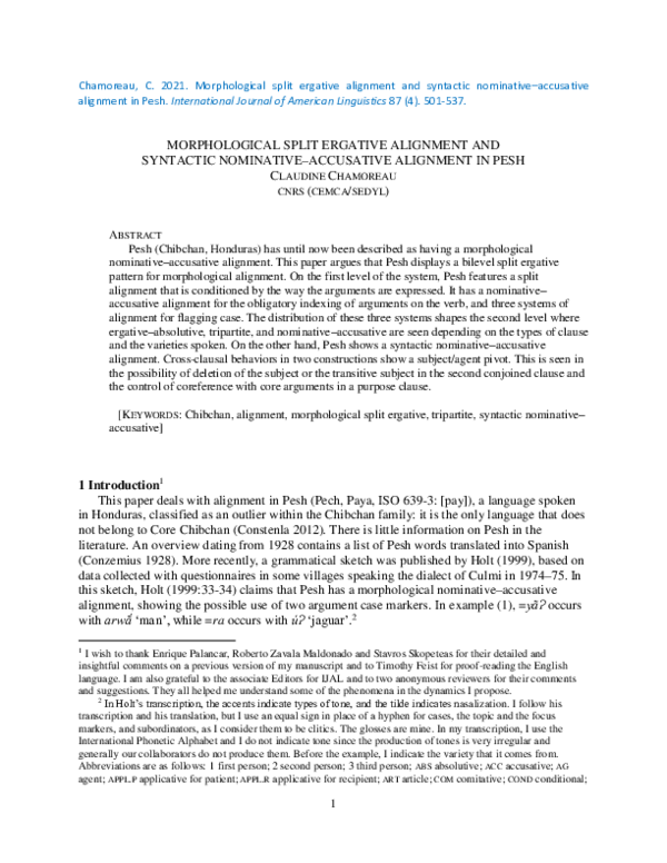 (PDF) Morphological split ergative alignment and syntactic nominative ...