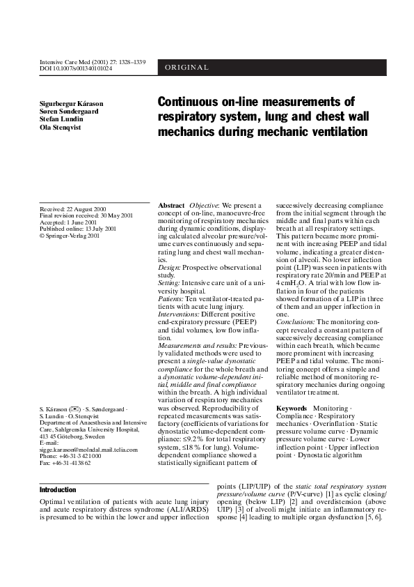 (PDF) Continuous on-line measurements of respiratory system, lung and ...