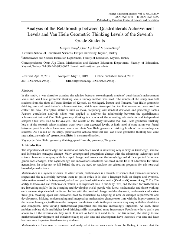 (PDF) Analysis of the Relationship between Quadrilaterals Achievement ...