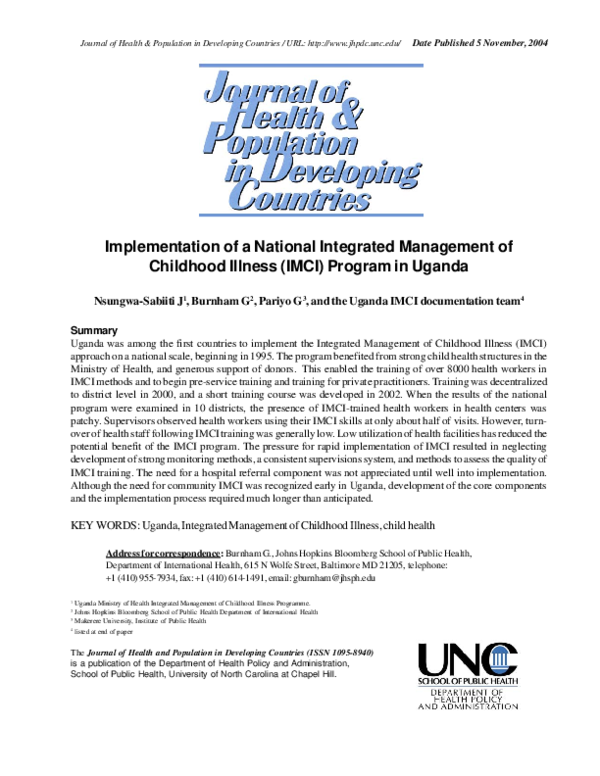 (PDF) Implementation of a National Integrated Management of Childhood ...