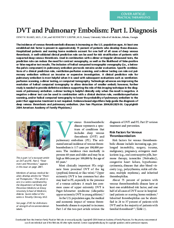 (PDF) DVT and Pulmonary Embolism: Part I. Diagnosis