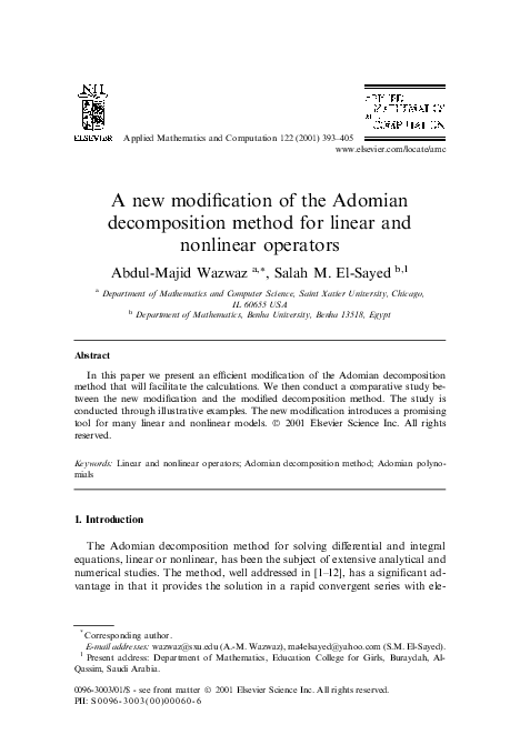 (PDF) Modified Adomian Method for Operators