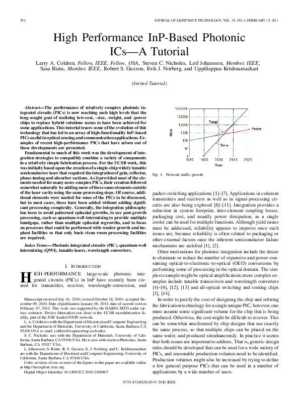 (PDF) High performance InP-based photonic Ics—A tutorial