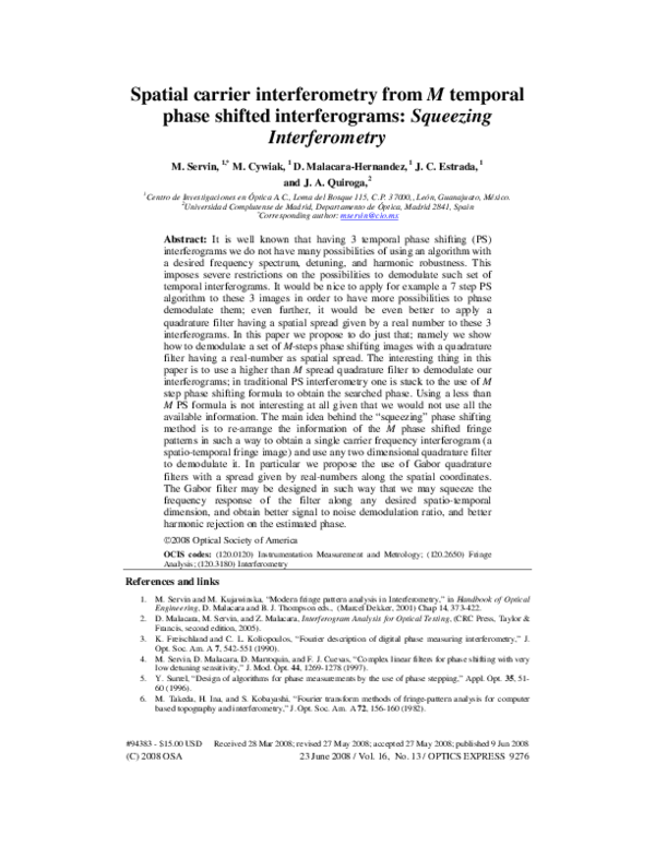 Pdf Spatial Carrier Interferometry From M Temporal Phase Shifted Interferograms Squeezing