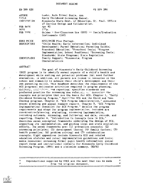 (PDF) Early Childhood Screening Manual