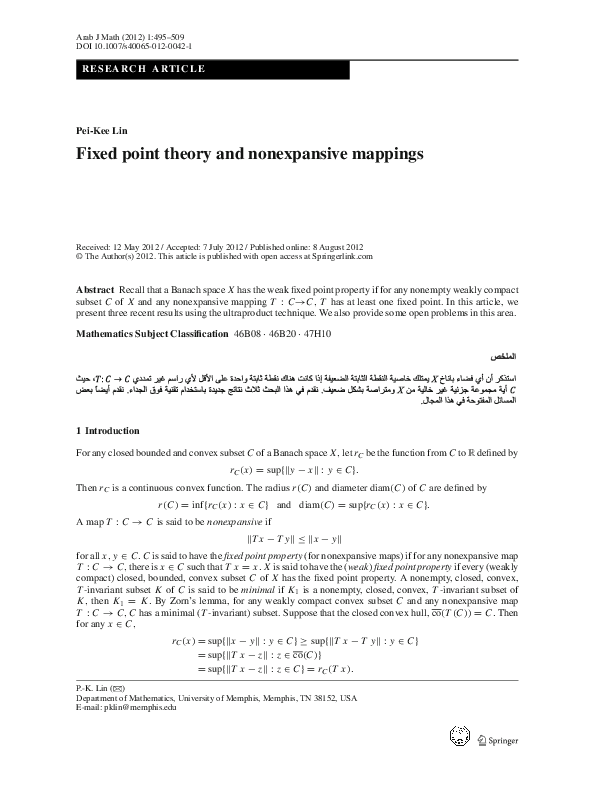 (PDF) Fixed point theory and nonexpansive mappings