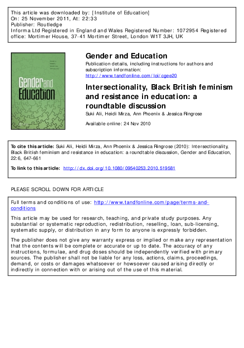 (PDF) Intersectionality, Black British feminism and resistance in ...