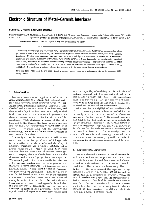 (PDF) Electronic structure of metal-ceramic interfaces