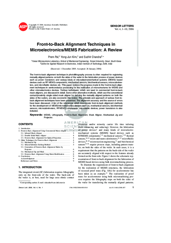 (PDF) Front-to-back alignment techniques in microelectronics/MEMS ...
