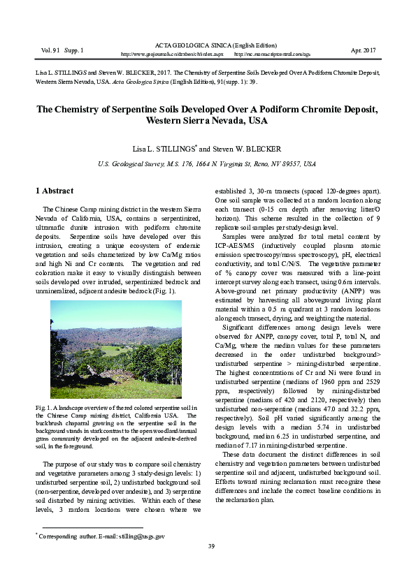 (PDF) The Chemistry of Serpentine Soils Developed Over A Podiform ...