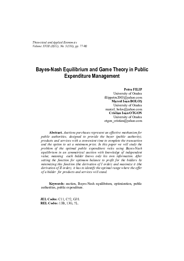 (PDF) Bayes-Nash Equilibrium and Game Theory in Public Expenditure Management