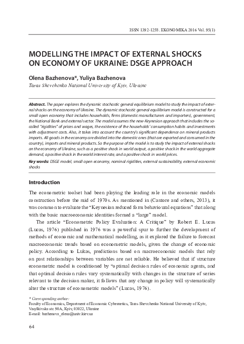 (PDF) Modelling the impact of external shocks on economy of Ukraine ...