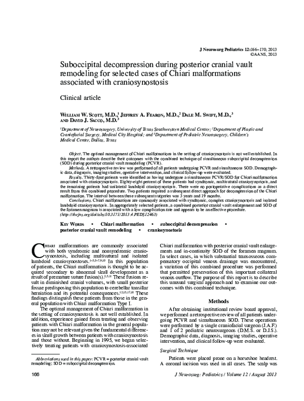 (PDF) Suboccipital decompression during posterior cranial vault ...