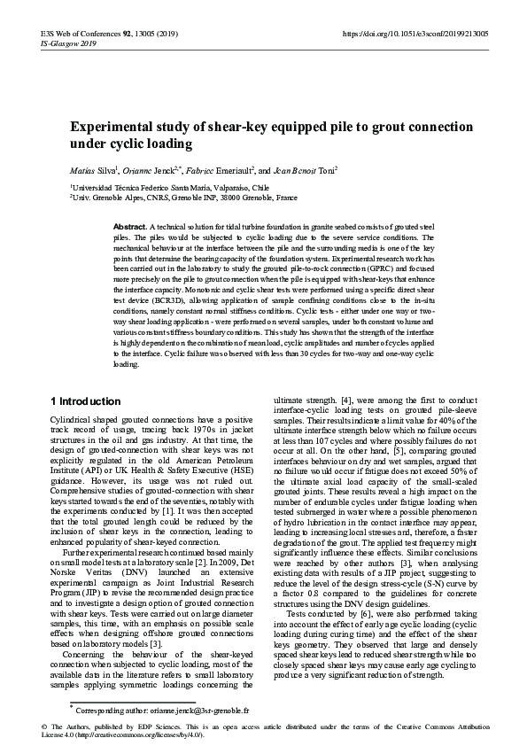 (PDF) Experimental study of shear-key equipped pile to grout connection ...