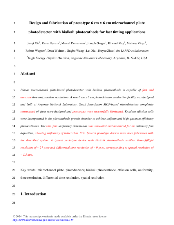 (PDF) Design and fabrication of prototype 6×6cm2 microchannel plate ...
