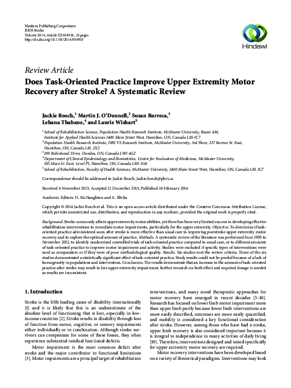 (PDF) Does Task-Oriented Practice Improve Upper Extremity Motor Recovery after Stroke? A ...