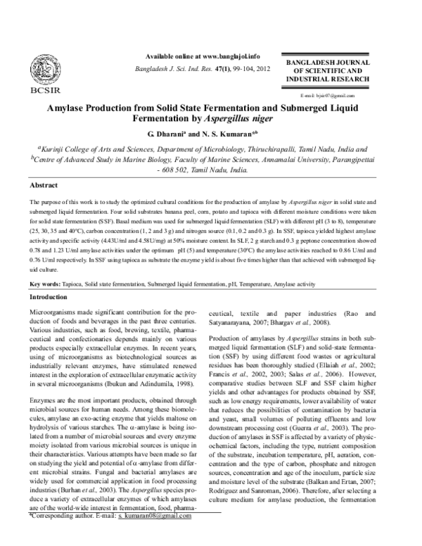 (PDF) Amylase Production from Solid State Fermentation and Submerged Liquid Fermentation by ...