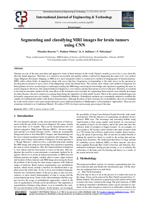 (PDF) Segmenting and classifying MRI images for brain tumors using CNN