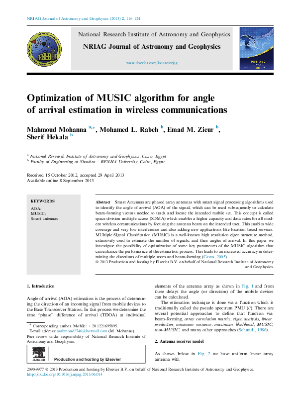 Pdf Optimization Of Music Algorithm For Angle Of Arrival Estimation 8972
